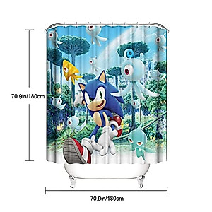 BOABIXA Son.ic The Hedge.hog 4 Piece Shower Curtain Sets, with Non-Slip Rugs, Toilet Lid Cover and Bath Mat, Durable and Waterproof, for Bathroom Decor Set, 72inch X 72inch (20220305)