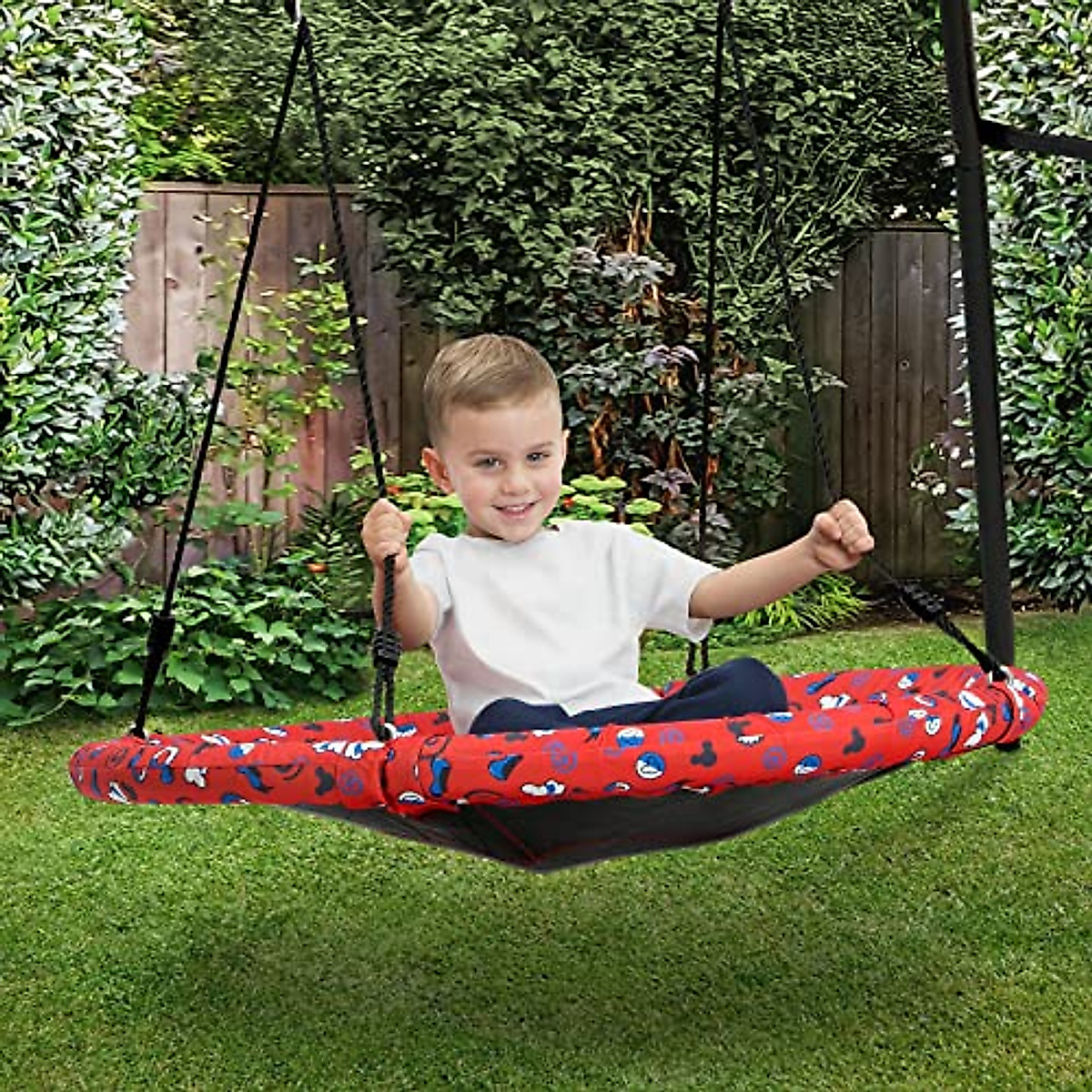 Disney Mickey Mouse 40-Inch Saucer Swing for Kids by Delta Children – Attaches to Swing Sets or Trees – Includes All Necessary Hanging Hardware & Rope