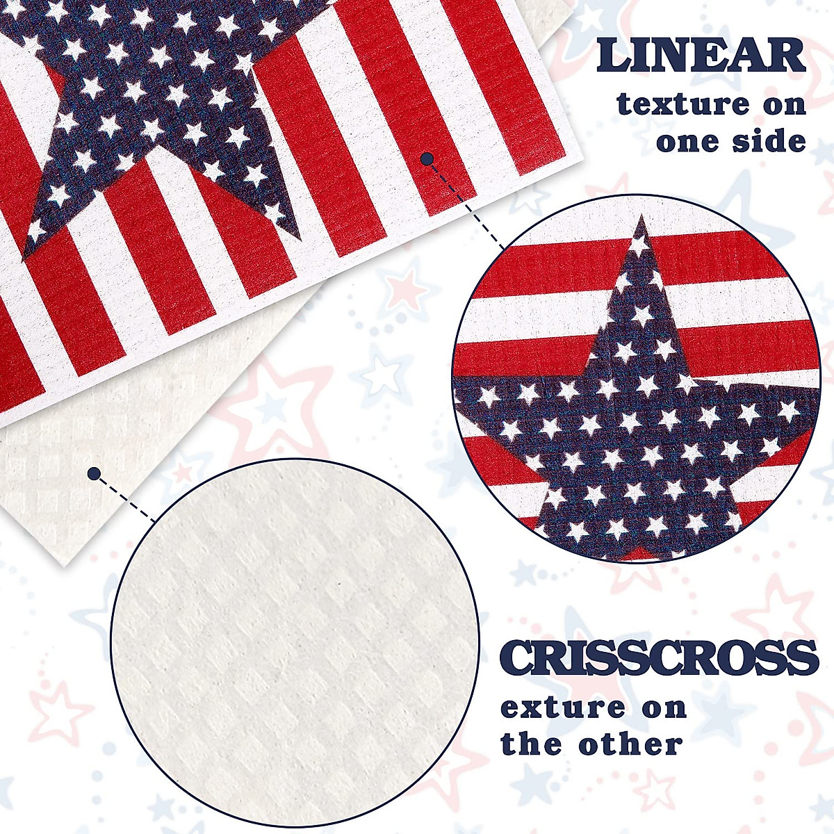 Quera 4Th of July Swedish Kitchen Dishcloth Retro Patriotic Stars & Stripes Truck Cotton Kitchen Towel Independence Day Absorbent Quick Drying Kitchen Cloth for Home Counter Wipes,4Pcs​