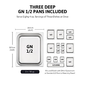 Wilprep Commercial Food Warmer for Parties Hotels Restaurants,1200W Buffet Server and Warmer,3pc Electric Warming Tray or Sauces,Catering with 3 Stainless Steel Chafing Dishes,Silver(3 pan)