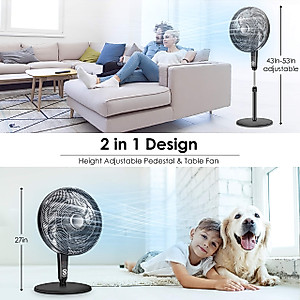 Outdoor Fan - 2 in 1 Portable Floor Fan, Cooling Floor Fan with Remote Control, 4 Speeds, 3 Modes, Ultra Quiet Outdoor Fans with Adjustable Height and Tilt, 7.5-Hour Timer Pedestal Fan for Bedroom