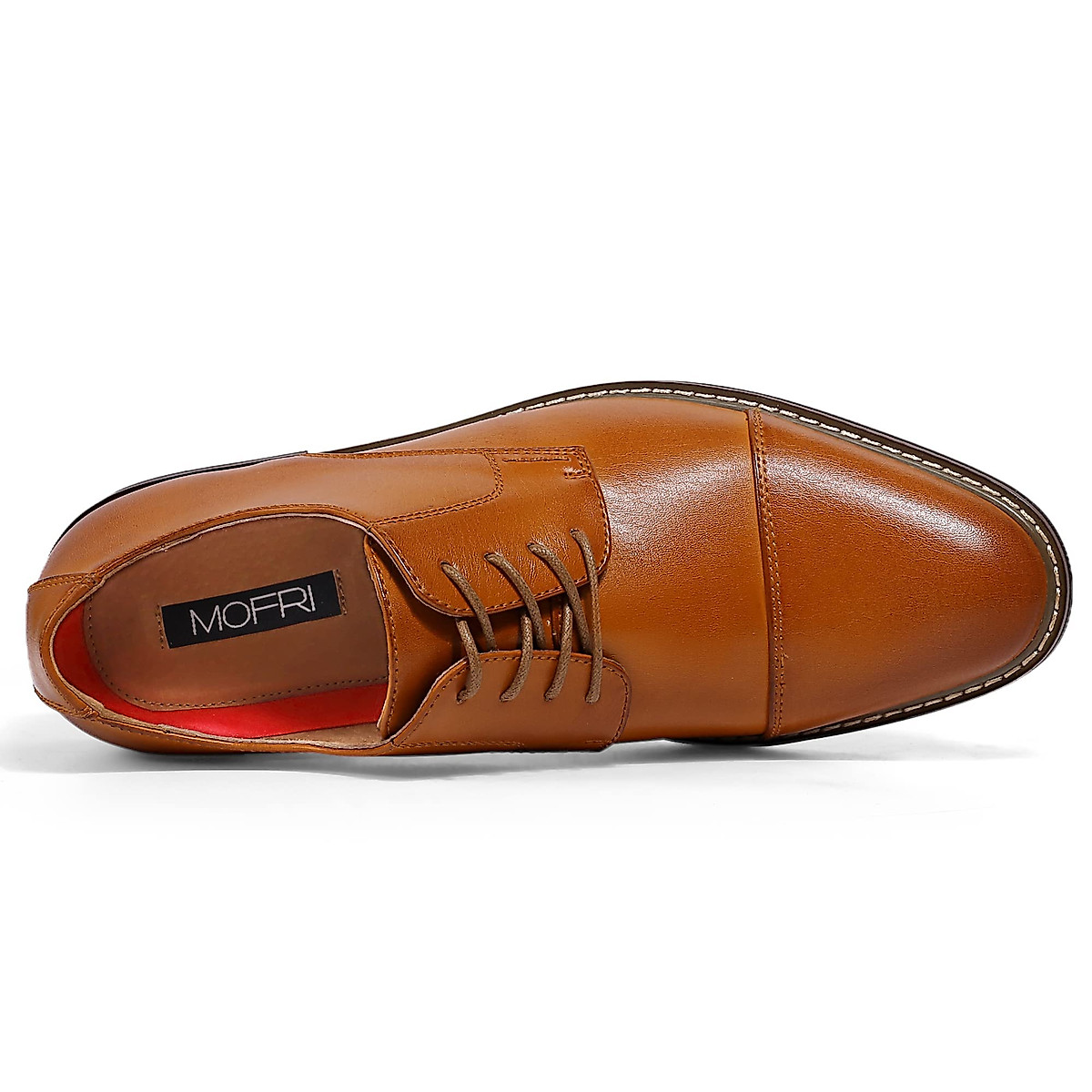 Mofri Men's Oxford Dress Shoes Classic Cap Toe Formal Lace Up Dress Shoes(Brown Pu,7.5)