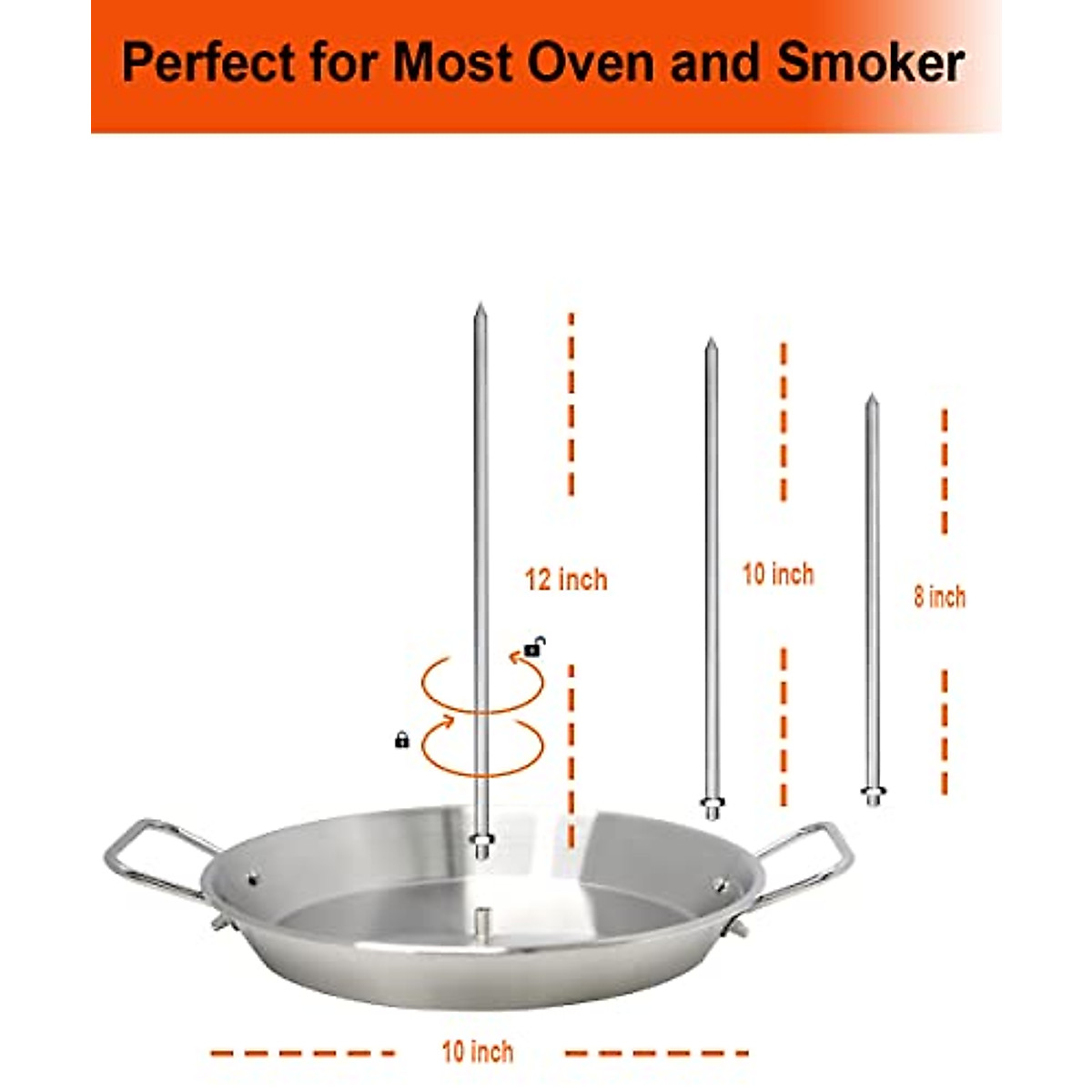 Vertical Skewer for Grill-Al Pastor Skewer Brazilian Vertical Spit Stand for Tacos Al Pastor, Shawarma, Kebabs, Gyros- BBQ Grilling Accessory with 3 Removable Spikes (8”, 10" and 12”)