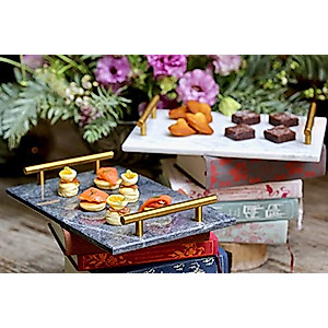 Star Dust x White Mist Natural Marble Vanity Tray with Gold Handles/Accents, Decorative Tray for Perfume Accessories, Countertop Decor for Bathroom & Kitchen; Pastry, Tapas & Dessert Serving Trays