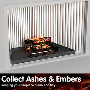 Air Jade Expandable Fireplace Tray, Galvanized Steel Fireplace Ash Tray with Handles for Collecting Ash, Adjustable Up to 31.5" Ember Holder Fireplace Ash Pan, Black, Trapeziform