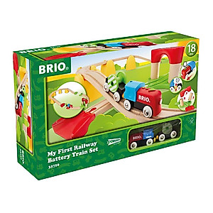 BRIO World 33710 - My First Railway Battery Operated Train Set | 25 Piece Wood Train Set for Toddlers | Inclusive of Accessories and Wooden Tracks | Certified by Forest Stewardship Council