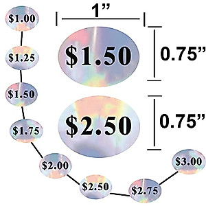 Holographic Vending Machine Price Labels Soda Snack $1.00 $1.25 $1.50 $1.75 $2.00 $2.50-3/4 x 1 Inch Vending Machine Labels Sales Stickers for Business 720 Pcs