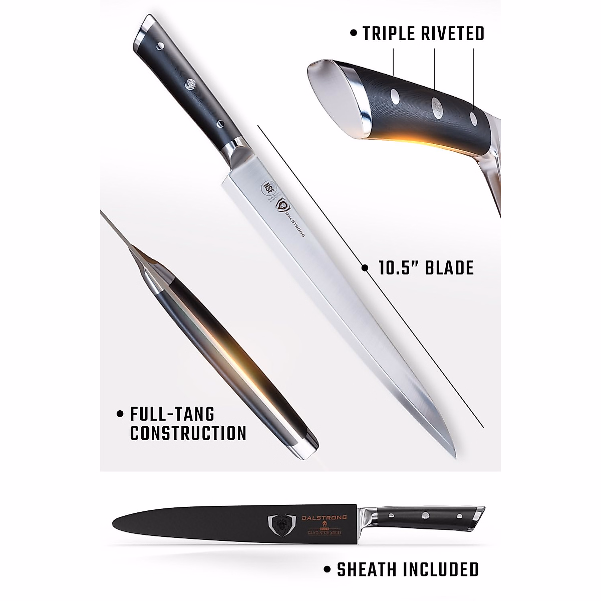 Dalstrong Yanagiba Knife - 10.5 inch Sushi Knife - Gladiator Series Elite - Forged German High Carbon Steel - Black G10 Handle Kitchen Knife - Asian Vegetable Knife - Sheath Included - NSF Certified