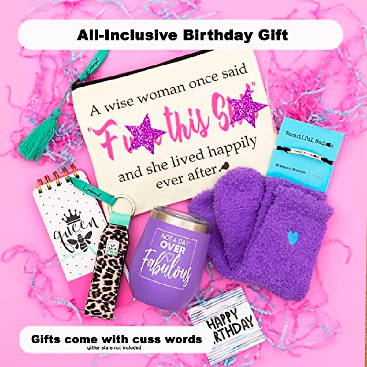 Laberri Birthday Gift for Women Funny Best Friends Sisters Coworkers 40th 50th 60th Bday Fabulous Wine Tumbler Basket Set for Her