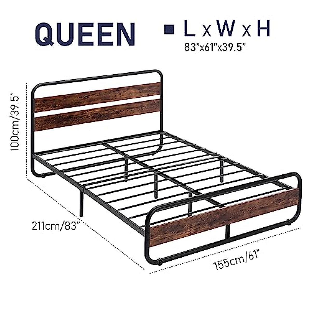 St.Mandyu LED Bed Frame with Wood Headboard and Led Lights,Heavy Duty Platform Bed Frame Under Bed Storage,Noise-Free,Brown (Queen)