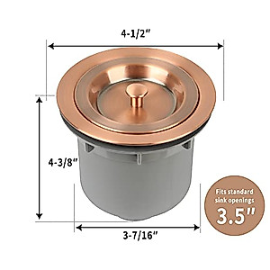 Copper Kitchen Sink Stopper Replacement for 3-1/2 Inch Standard Strainer Drain, Solid Brass with Post Styled Basket - Akicon Faucet(1-1/2" Connector)