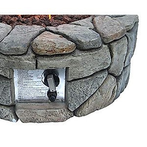 Teamson Home Round Stone Look Propane Gas Fire Pit Fire Table with ETL Certification, PVC Cover and Lava Rocks for Outdoor Patio Garden Backyard Decking Décor, 40,000 BTU, 28 inch Length, Gray