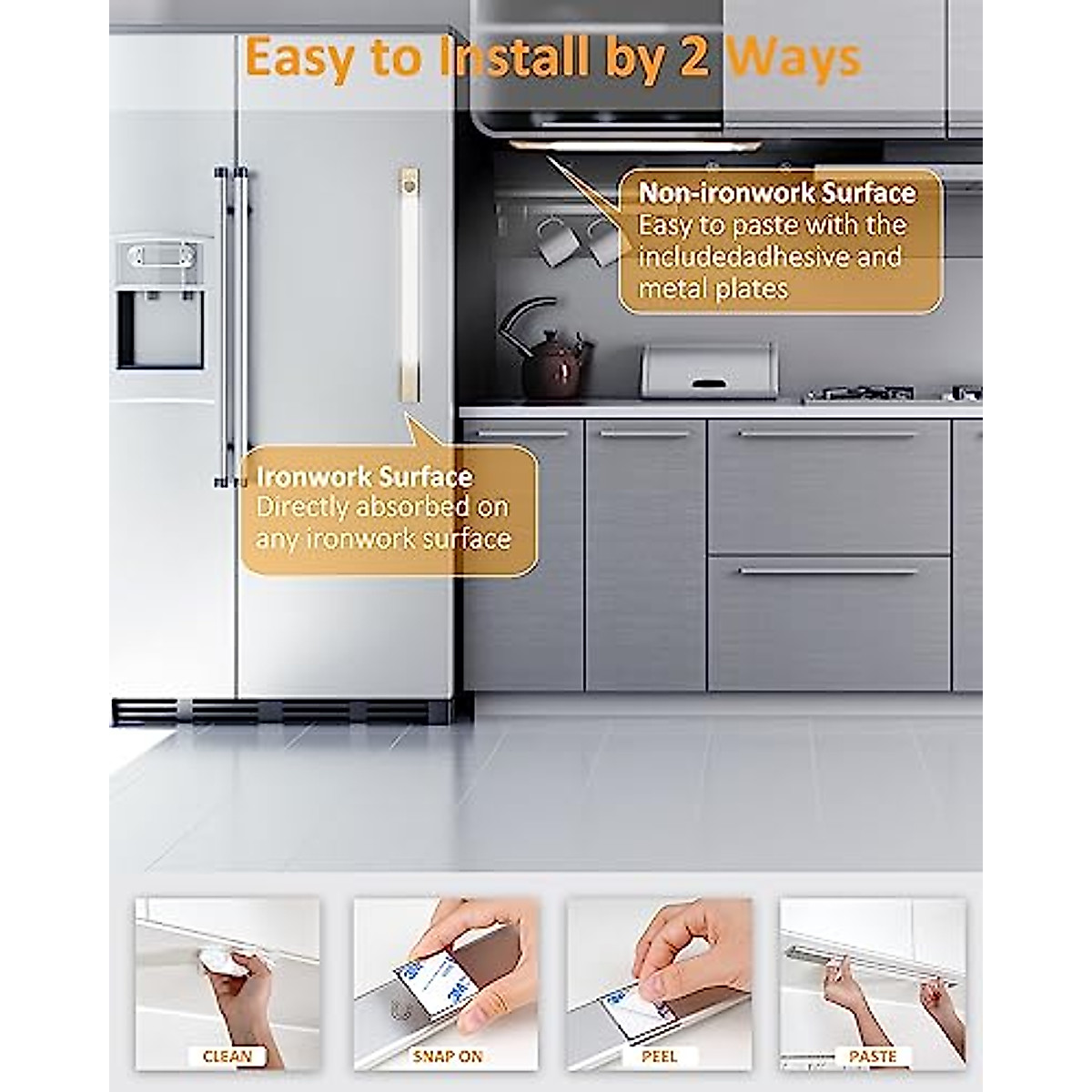 DUSKTEC Motion Sensor Light Indoor Under Cabinet Lighting Wireless 3 Color Dimmable Rechargeable Detachable Battery Operated Magnetic Closet Lights for Kitchen Counter Wardrobe Stairway