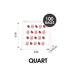 Quart Resealable Slider Food Storage Bags, 100 Count, Fun Designs, 4 Different Fun Patterns, Zero BPA, Lunch, Trips, Parties & More