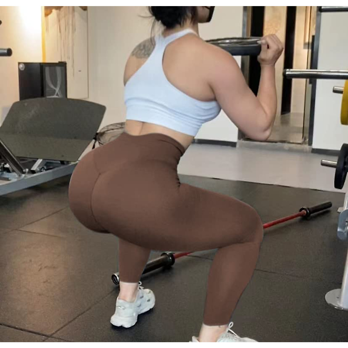 MOSHENGQI Seamless Workout Leggings for Women Butt Lifting High Waisted Tummy Control Yoga Pants(M,00-Coffee)