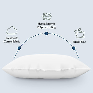 DOWNLITE 10-Pack Set of Queen Size Hypoallergenic Down Alternative Bed Pillows – Soft/Medium Density, for Stomach & Back Sleepers – Machine Washable & Dryable – Assembled in The USA