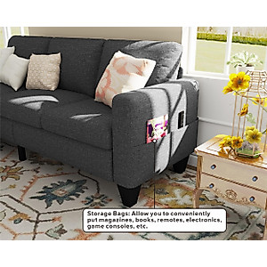 Woyomeub Sectional Sofa Couches for Living Room: Convertible L Shaped Couch with Storage Ottoman - Grey Small 3 Seater Sofas Furniture Set for Small Space