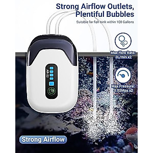 MoonOrange Aquarium Air Pump, Rechargeable Portable Oxygen Pump with Single/Dual Outlets, Quiet Aerator for Fish Tank up to 30/70 Gallon, Outdoor Fishing, Fish Transport and Power Cut.