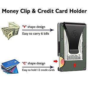 OTO Money Clip for Men-Minimalist Slim Wallet,Carbon Fiber Wallet with RFID Blocking,Aluminum Metal Credit Card Holder (Army Green)