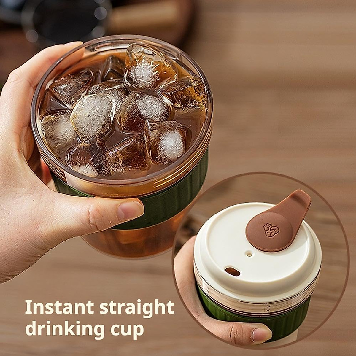 Insulated Reusable Iced Coffee Cup,Portable Insulated Tea Iced Cup Maker with Airtight Lid,Leakproof Drinking Tumbler, Dishwasher Safe, Reusable Bottle for Soda Beer Water (3 ice Cubes)