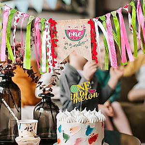 NUOBESTY Baby First Birthday Decoration Kit 1st Birthday Watermelon Banner Crown Cake Topper Party Backdrop Supplies for Girls Boys Kids Baby Shower