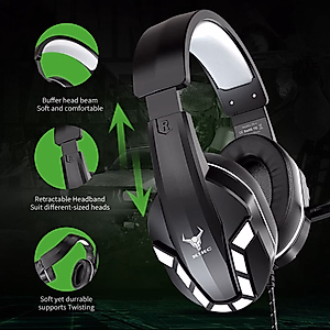 Kikc PS4 Gaming Headset with Mic for Xbox One, PS5, PC, Mobile Phone and Notebook, Controllable Volume Gaming Headphones with Soft Earmuffs, Headphones for Kid - White