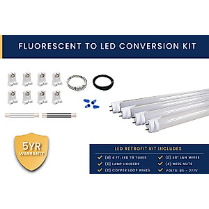 ORILIS 4 Light Fluorescent to LED Retrofit Conversion Kit - Includes (8) Lamp Holders, (4) 4 Ft. Orilis 24W 6500K LED T8 Tubes, (4) Wire Nuts, Copper Wires