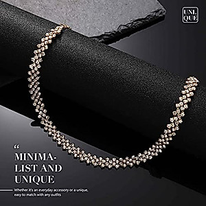 Jeairts Choker Rhinestone Necklace Diamond Row Necklaces Crystal Chokers Necklace Chain Jewerly Sparkly Party Prom Accessories for Women and Girls (1-Gold)