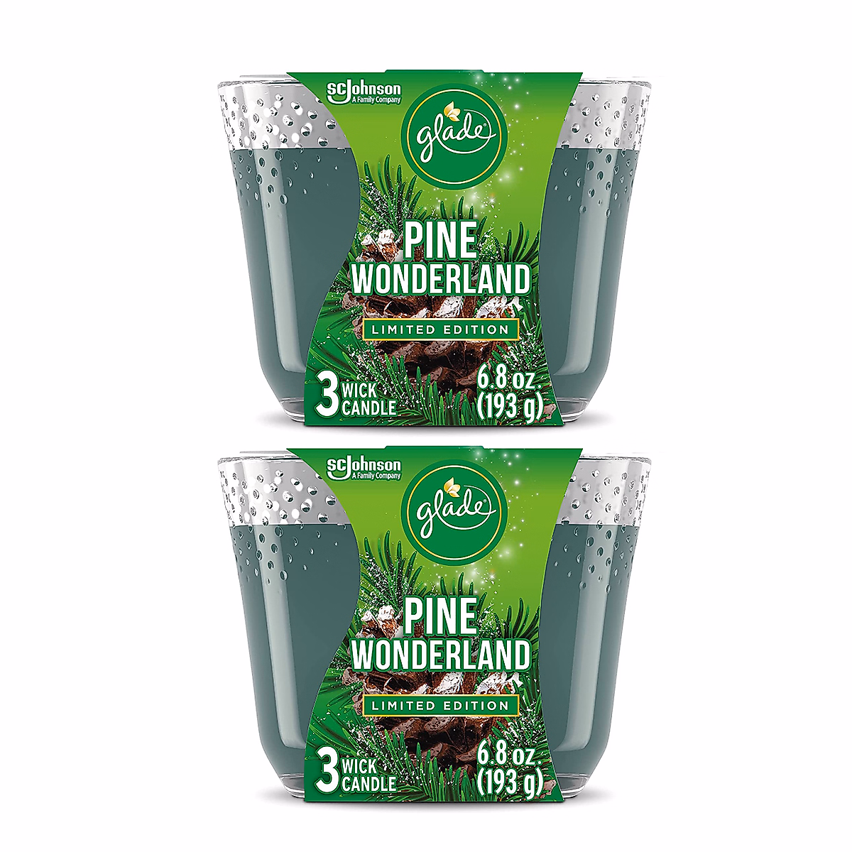 Glade Candle, Fragrance Candle Infused with Essential Oils, Air Freshener Candle, 3-Wick Candle (Pine Wonderland)