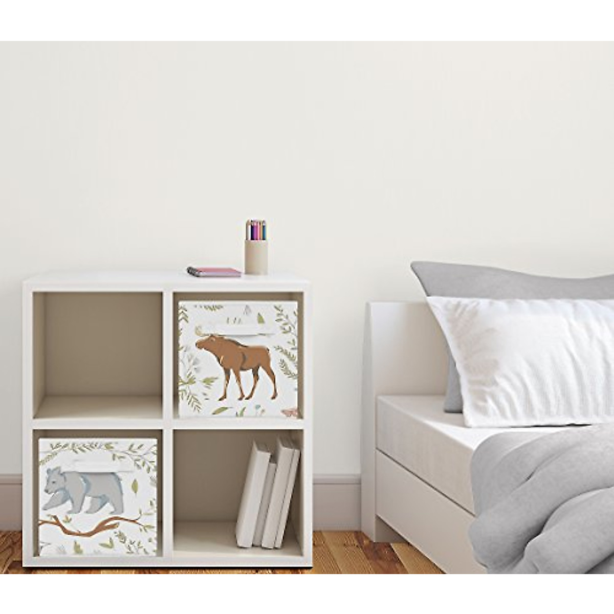 Sweet Jojo Designs Woodland Animal Toile Foldable Fabric Storage Cube Bins Boxes Organizer Toys Kids Baby Childrens for Collection Set of 2