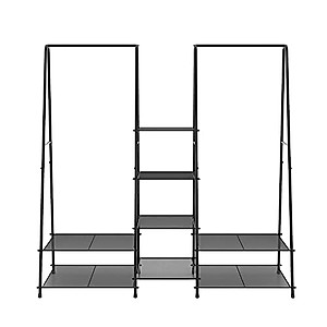 Crocofair Garment Rack with Shelves for Hanging Clothes,Freestanding Clothes Garment and Accessories, Organizer Closet Rack Heavy Duty Metal Clothes Rack for Bedroom,Bathroom,Balck
