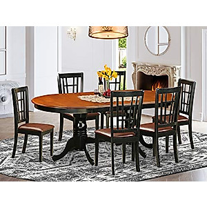East West Furniture PLNI7-BCH-LC Plainville 7 Piece Modern Set Consist of an Oval Wooden Table with Butterfly Leaf and 6 Faux Leather Dining Room Chairs, 42x78 Inch, Black & Cherry