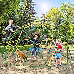 GIKPAL Climbing Dome, 10FT Dome Climber with Hammock for Kids 3 to 10 Outdoor Play Equipment, Supports up to 1000lbs Jungle Gym, Anti-Rust, Easy Assembly, Gift for Kids, Yellow+Green
