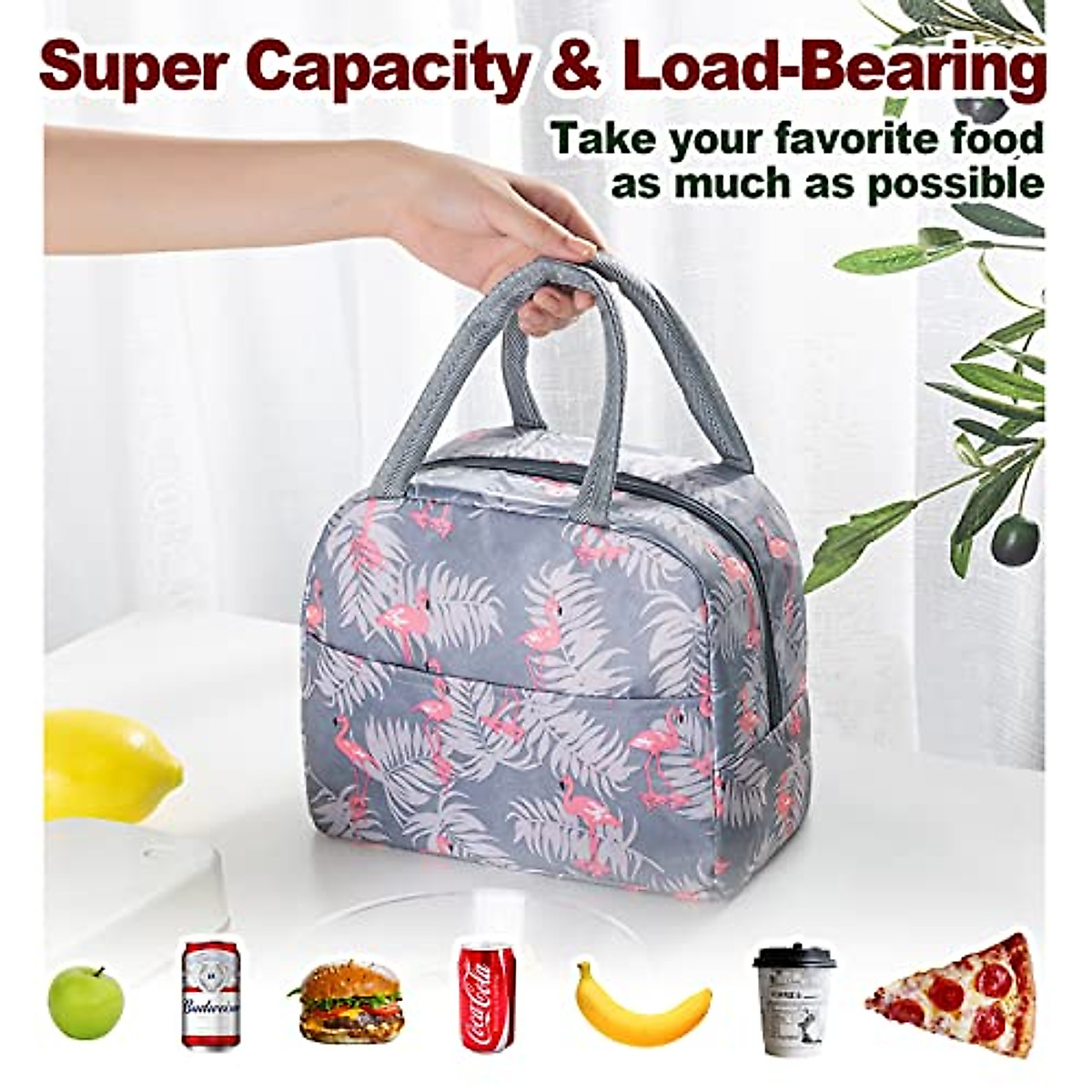 WOOMADA Insulated Lunch Bag for Women Men Reusable Waterproof Lunch Box Cooler Tote Bag with Pockets for Office Work, Picnic, Travel (flamingo)