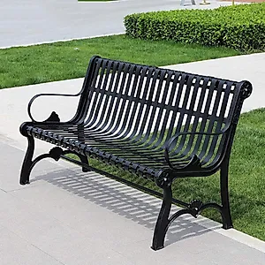 ANSNAM Outdoor Bench Garden Patio Seating Furniture, Outdoor Park Bench Garden Bench, Metal Leisure Cast Iron Bench, Courtyard Terrace Seat Bench with Backrest and Armrest (Size : 150cm)