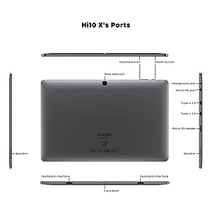 CHUWI Hi10 X Tablet PC, 10.1" Touchscreen 1920x1200P (6GB RAM 128GB Storage) Intel N4120 Processor, 2-in-1 Convertible, 5MP and 2MP Cameras, Windows 10
