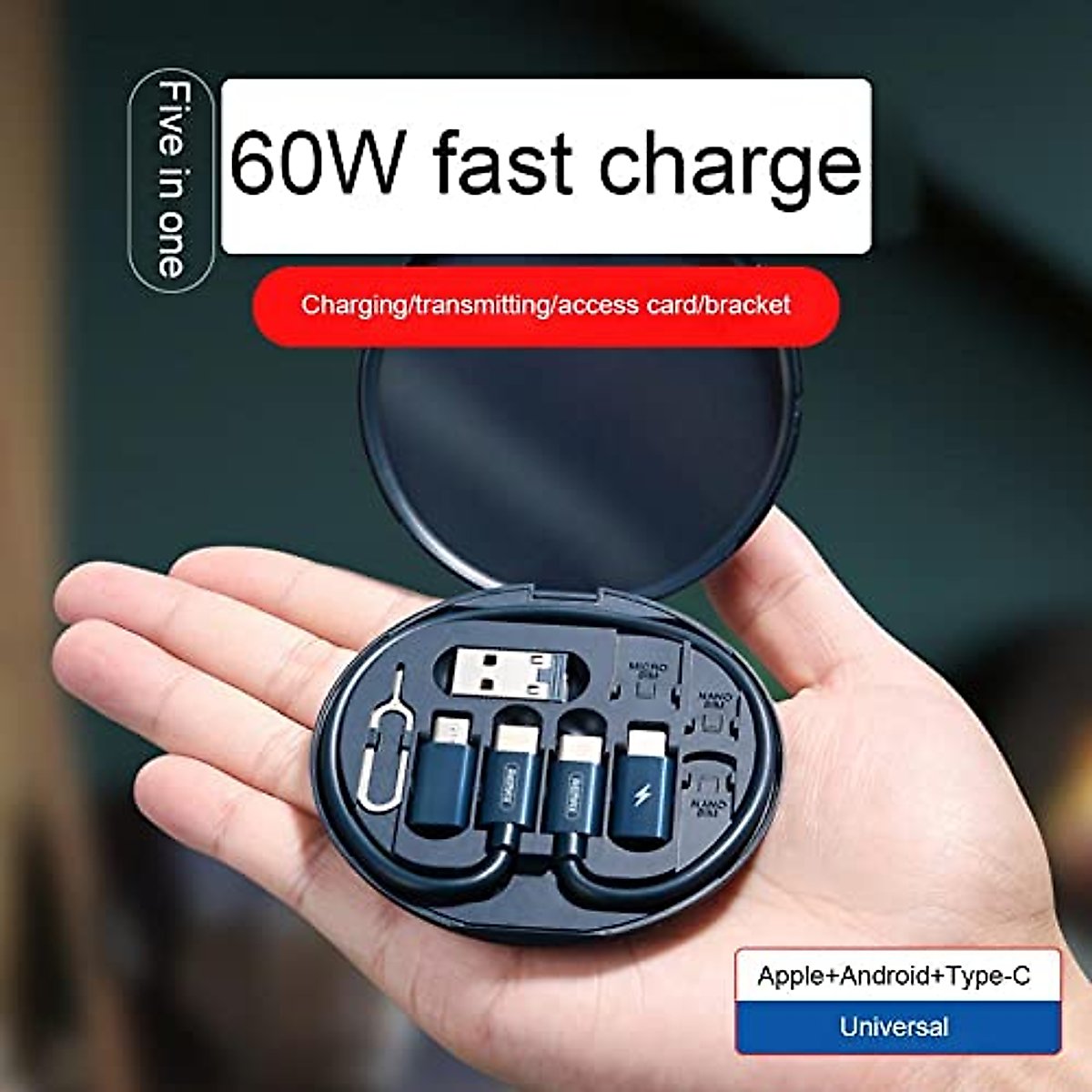 MAOPING USB Adapter Cable Conversion Storage Box, Multi-Type Charging Line Convertor Lightning Type C Micro Data Transfer Tool (White)
