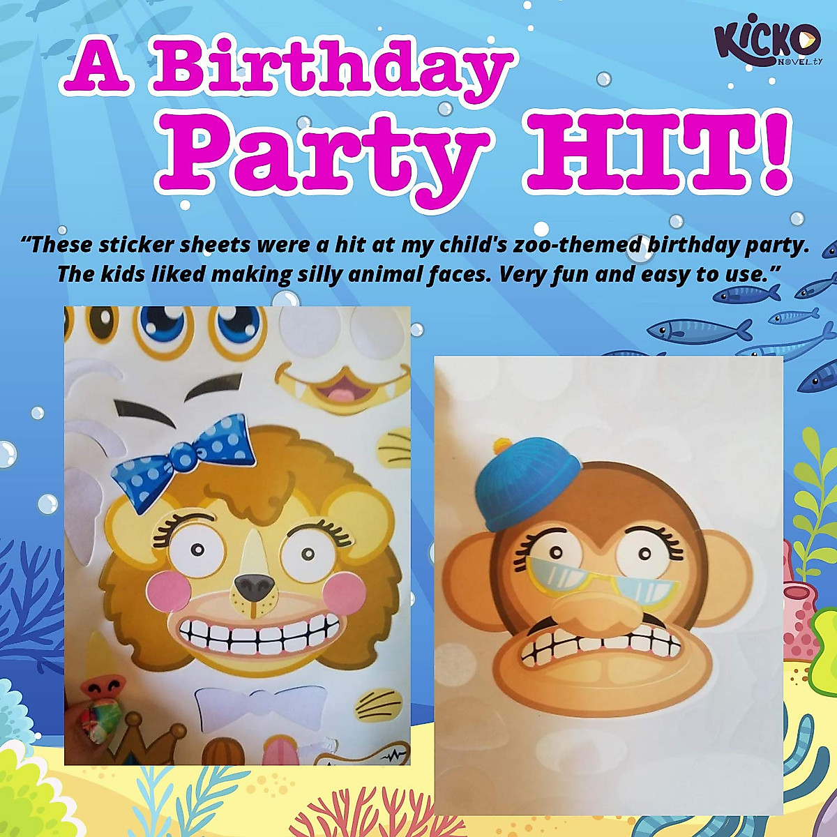 Kicko Make-a-Zoo Animal Sticker Book -12 Pack - Stickers for Kids - Useful in Arts, Parties, Birthdays, Party Favors, Crafts, School, Daycare, Christmas