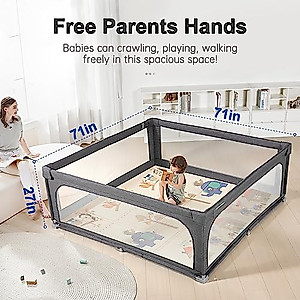 Baby Playpen Portable Playpen for Babies and Toddlers, Foldable Baby Gate Playpen with Large Doors, Indoor & Outdoor Baby Play Yard (Grey)