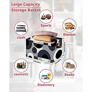 Storage Cubes Organizer with Handles, Modern Circles Storage Bins Fabric Collapsible Storage Baskets for Shelf Closet Nursery Cloth Organizers Box Blue and Gray Geometry 2pcs-15x11x9.5in