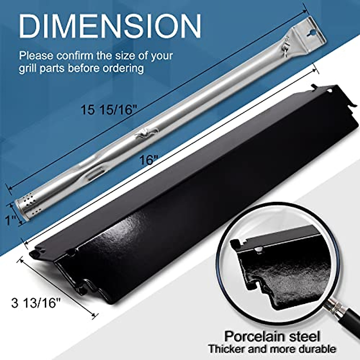 Yiming Grill Replacement Parts for Charbroil 463244011, 463247310, 463243812, 463257010, 463247009, 463257110, 463270614, 463247109 Gas Grills, Pipe Burner, Heat Plate, Carryover Tube, Igniters.