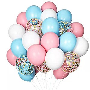 Gender Reveal Pink Blue Balloons , 12 inch Pink and Blue Confetti Latex Balloons For Birthday Baby Shower Gender Reveal Party Supplies and Decorations
