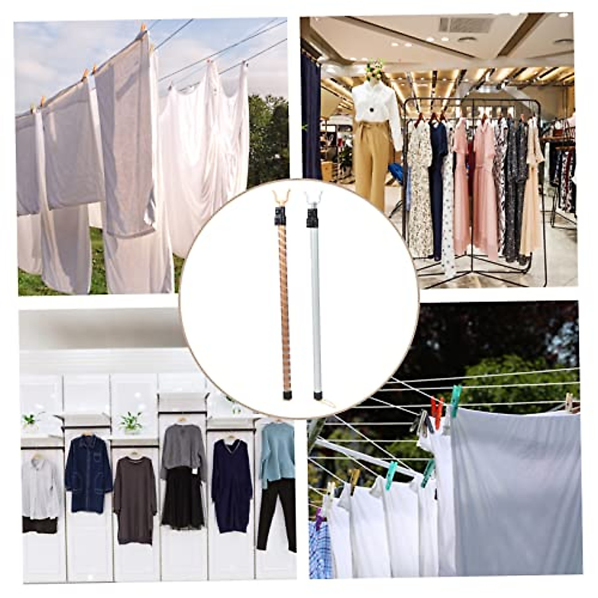6 Pcs Telescoping Walking Stick Outdoor Hook Outdoor Flowers Closet Pole with Hook Metal Clothes Pole Retractable Clothe