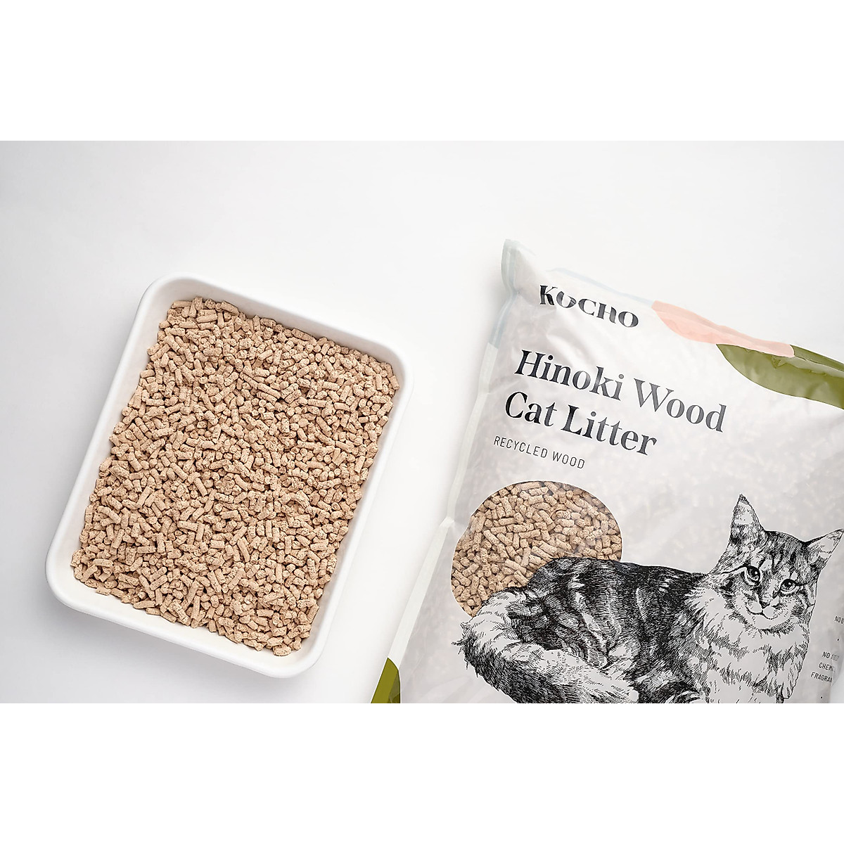 KOCHO Hinoki Wood Cat Litter, Upcycled, Ultra Lightweight, Natural Aroma of Hinoki Japanese Cypress, Gentle Clumping, Dust-Free