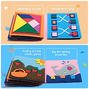 Washable Montessori Toddlers Busy Board 3D Baby Story Cloth Book Early Learning Education Habits Knowledge Develop Travel Toys for Boys and Girls Sensory Story Book
