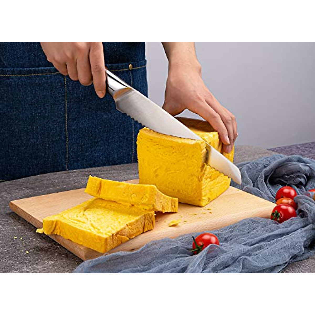 WELLSTAR Bread Knife, 8 Inch Serrated Bread Loaf Slicing Knife with Razor Sharp High Carbon German Stainless Steel Forged Blade and Natural Rosewood Handle in Gift Box, V-Style Series