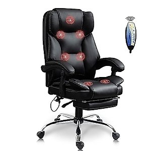 Massage Office Chair- Ergonomic Home Computer Desk Leather Chair,Adjustable Height Reclining Swivel Chair with Footrest,Black