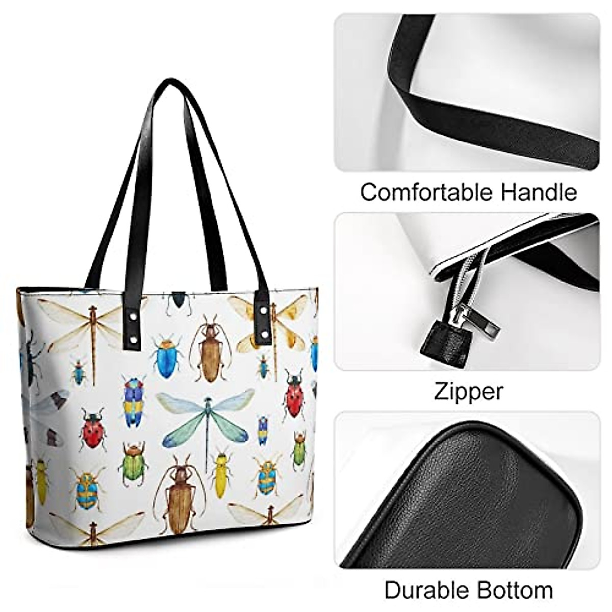 Womens Handbag Dragonfly Ladybird Pattern Leather Tote Bag Top Handle Satchel Bags For Lady