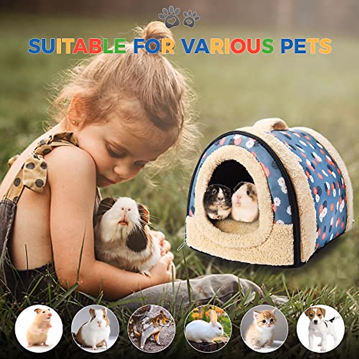 SOFYIALI Guinea Pig Hideout, Hamster Hideout, 2 in 1 Transformable Small Animal Bed Four Seasons General, Suit for Hamster Chinchilla Hedgehog Guinea Pig Rabbit Hideout Bed