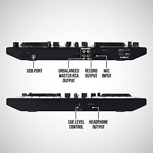 LyxJam 2-Deck Portable DJ Controller, Mixing Console with LCD Display, Manual Looping, USB, MIC Input, Record Output, 16 Performance Pads with Virtual DJ LE Software Included (Download) + Party Lights